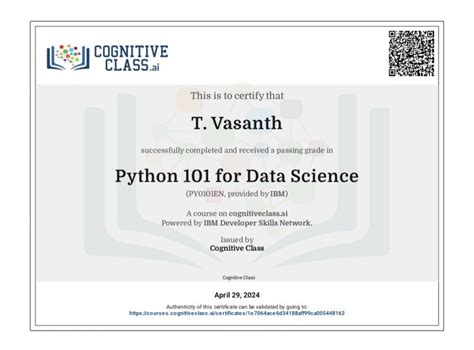 T Vasanth On Linkedin Excited To Announce My Completion Of The Python For Data Science Course
