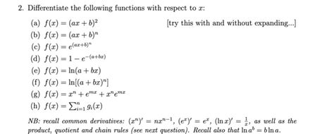 Solved Differentiate The Following Functions With Respect To Chegg