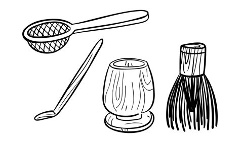 Collection Of Doodle Tools For The Traditional Japanese Matcha Tea