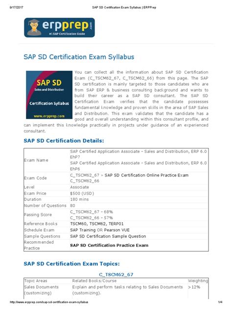 Sap Sd Certification Exam Syllabus Erpprep Pdf Professional Certification Business Process