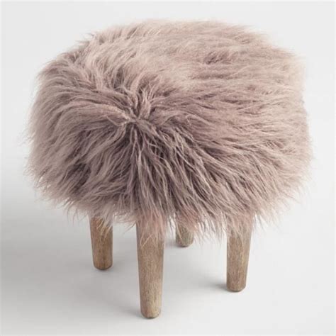 Taupe Flokati Stool V1 Dining Chairs Diy Wool Shag Rug Mid
