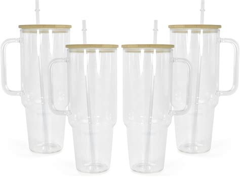 Agh 40oz Sublimation Glass Tumbler With Handle 4pcs Clear