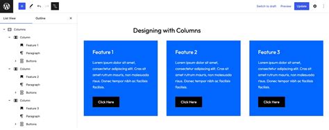 designing with column blocks in wordpress