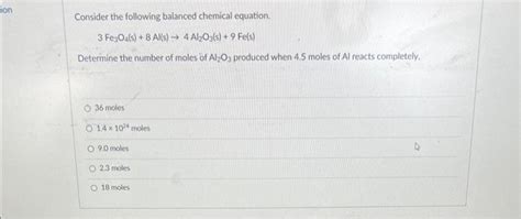 Solved Consider The Following Balanced Chemical Equation