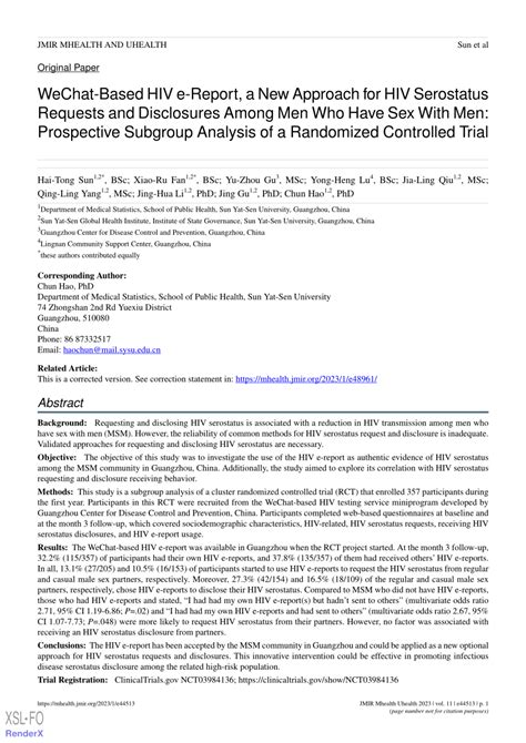Pdf Wechat Based Hiv E Report A New Manner For Hiv Serostatus