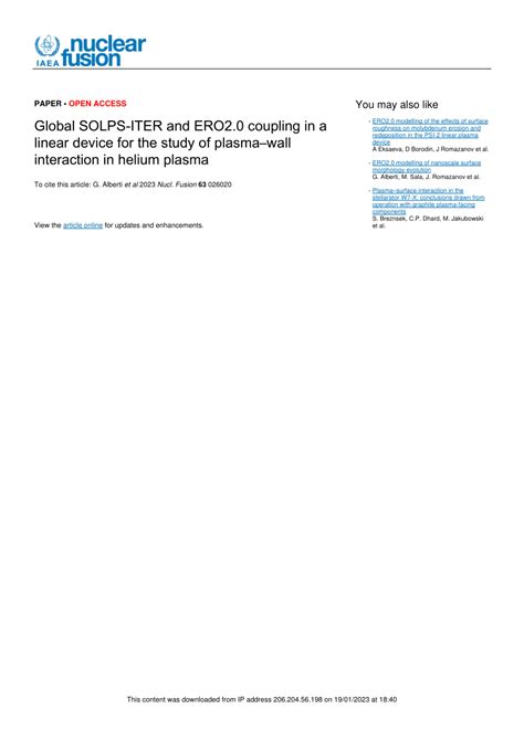 pdf global solps iter and ero2 0 coupling in a linear device for the