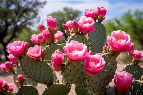Premium Photo Flowering Prickly Pear Cactus Pink Blooms