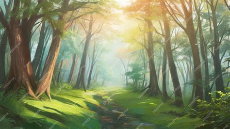 Premium Photo Anime Cartoonstyle Woodland Forest Background Banner