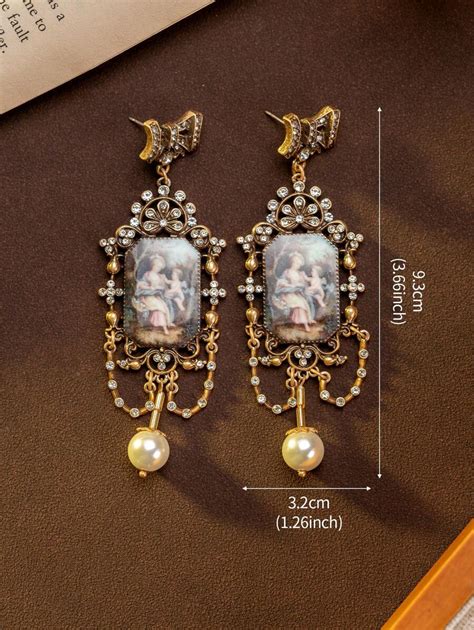 Vintage Palace Style Classical Portrait Oil Painting Earrings Retro