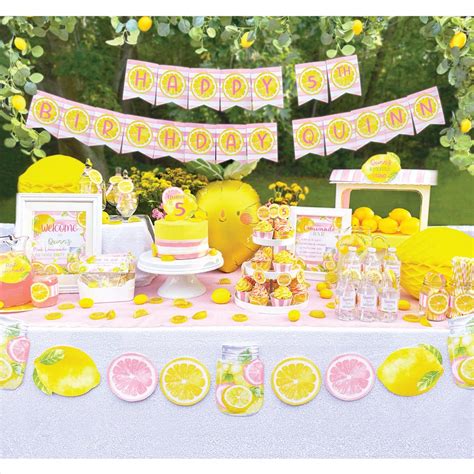 Pink Lemonade Decorations Bundle Package Printable Lemon Birthday