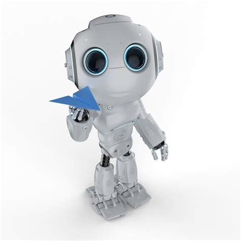 premium photo 3d rendering mini robot with blue paper plane
