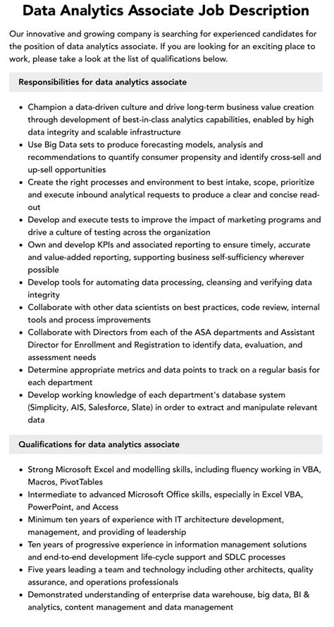 Data Analytics Associate Job Description Velvet Jobs