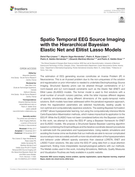 Pdf Spatio Temporal Eeg Source Imaging With The Hierarchical Bayesian Elastic Net And Elitist