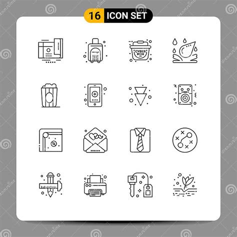 Pack Of 16 Creative Outlines Of Popcorn Food Basket Cinema Spa Stock Vector Illustration