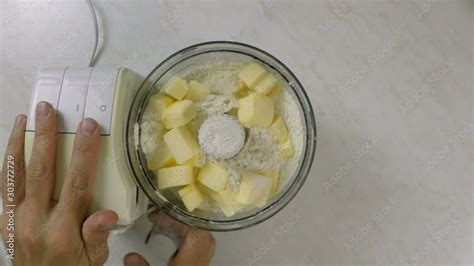 Combine Butter And Flour In Food Processor Making Dough In Food
