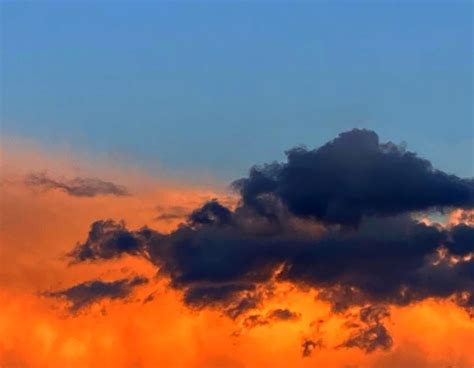 Premium Photo Anxious Sunset Gray And Orange Clouds In Blue Sky