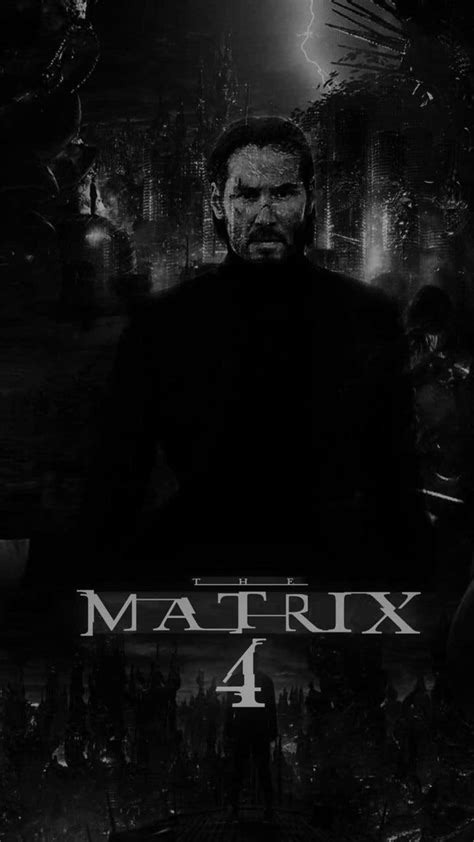 Download The Matrix 4 Poster With A Man In Front Of A City Wallpaper