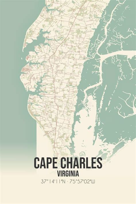 Retro Us Map Of Cape Charles Virginia Vintage Street Map Stock