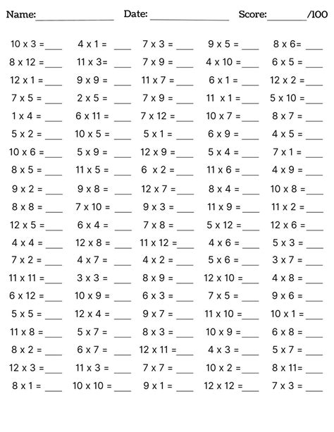 100 Multiplication Problems Worksheet Multiplication Worksheets