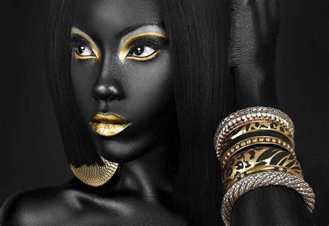 Download Gold Portrait Beautiful Black Woman Wallpaper