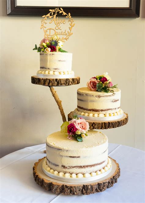 Naked Wedding Cake On Rustic Stand Rustic Wedding Cake Stand