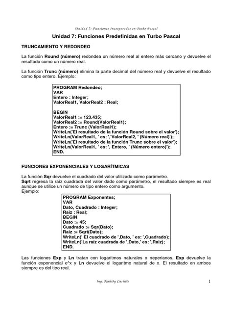 Funciones Predefinidas En Turbo Pascal Pdf Exponenciación