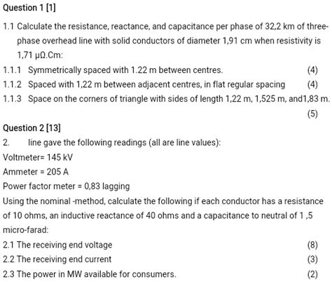 Solved Question 1 11 Calculate The Resistance Reactance And