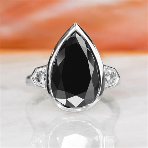 Negra Sombra Bezel Natural Black Diamond Pear Engagement Ring 589 Ct
