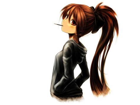 Anime Girl With Dark Brown Hair In A Ponytail