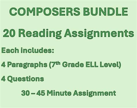 Composers Bundle 20 X 4 Paragraph Reading And 4 Question Assignment