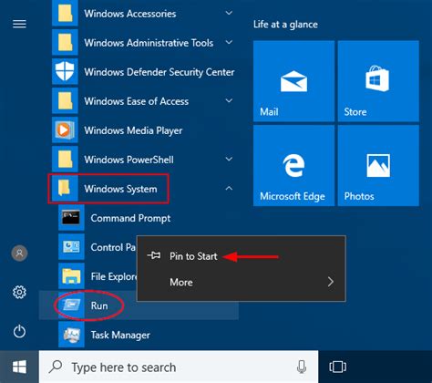 3 ways to add run command to start menu and taskbar in windows 10