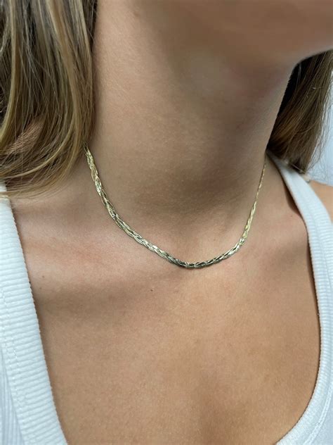 Solid 14k Yellow Gold 16 18 20 Braided Herringbone Necklace With