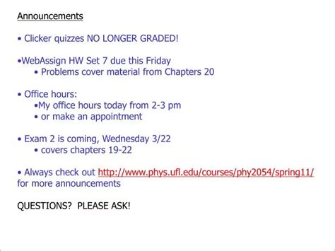 Ppt Announcements Clicker Quizzes No Longer Graded Webassign Hw Set 7 Due This Friday
