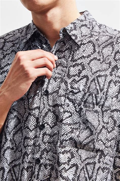 Uo Python Rayon Short Sleeve Button Down Shirt Urban Outfitters