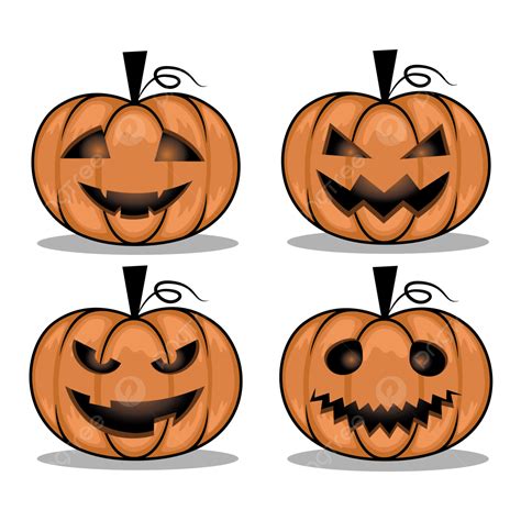 Cool Halloween Pumpkin Face Set Illustration Pumpkin Halloween Set Png And Vector With