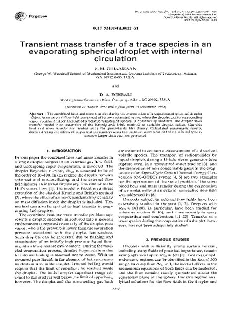 Pdf Transient Mass Transfer Of A Trace Species In An Evaporating