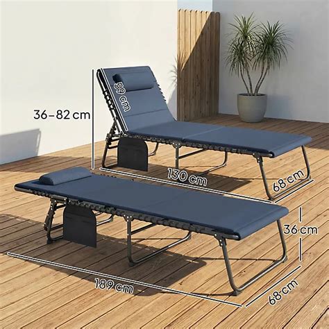 Outsunny Folding Sun Loungers Set Of 2 Reclining Sun Bed Dark Blue