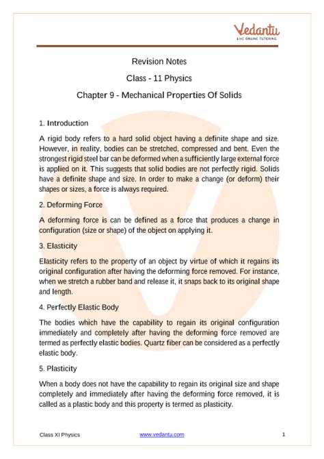 Mechanical Properties Of Solids Class Notes CBSE Physics Chapter PDF