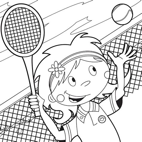 Ilustración De Niña Jugando Al Tenis Para Colorear