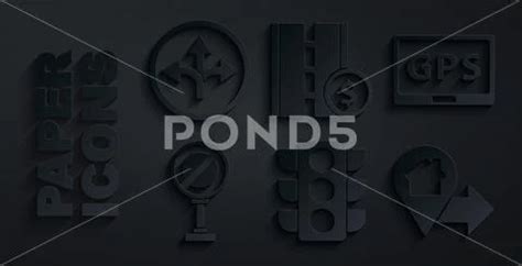 Set Traffic Light Gps Device With Map Stop Sign Location House Toll