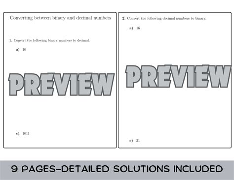 converting between binary and decimal numbers worksheet no 3 with solutions teaching resources