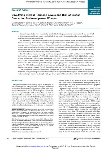 Pdf Circulating Steroid Hormone Levels And Risk Of Breast Cancer For