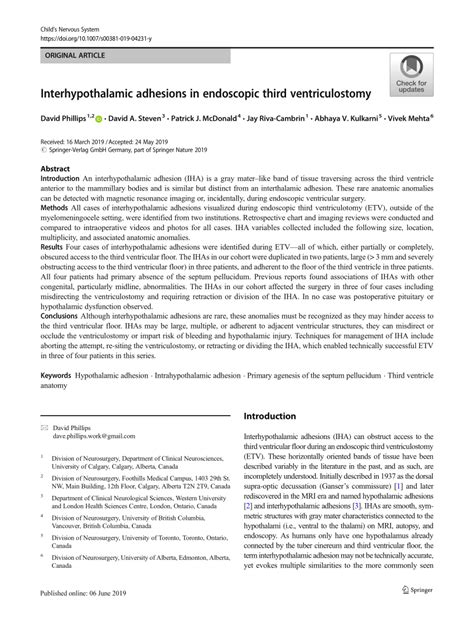 Pdf Interhypothalamic Adhesions In Endoscopic Third Ventriculostomy