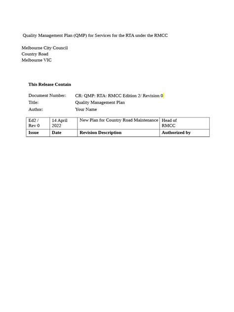 Quality Management Plan Pdf Audit Records Management
