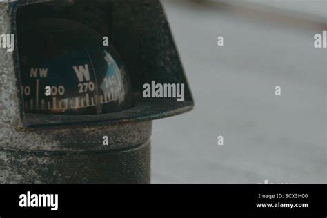 Close Up Sea Compass On Navigation Bridge In Sailing Ship Nautical