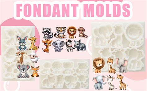 Nklbio 3 Pcs Cute Lion Giraffe Elephant Silicone Molds