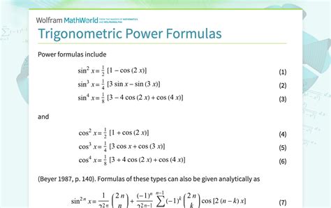 Trig Formulas