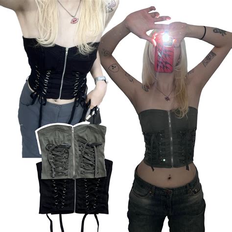 Zipper Corset Bustier Top 2color 지퍼 코르셋 뷔스티에 탑 유니크 Y2k 빈티지 탱크탑 튜브탑