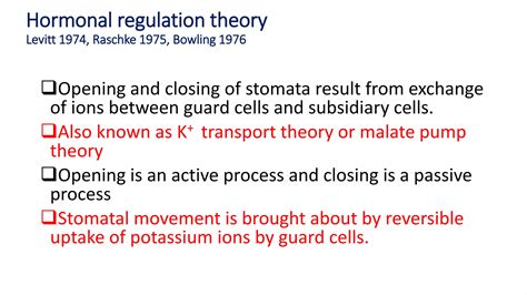 Theories Of Stomatal Movement Pptx