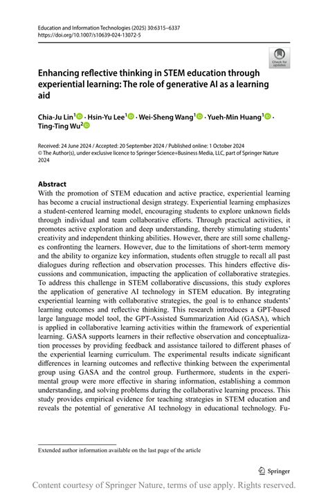 Enhancing Reflective Thinking In Stem Education Through Experiential Learning The Role Of